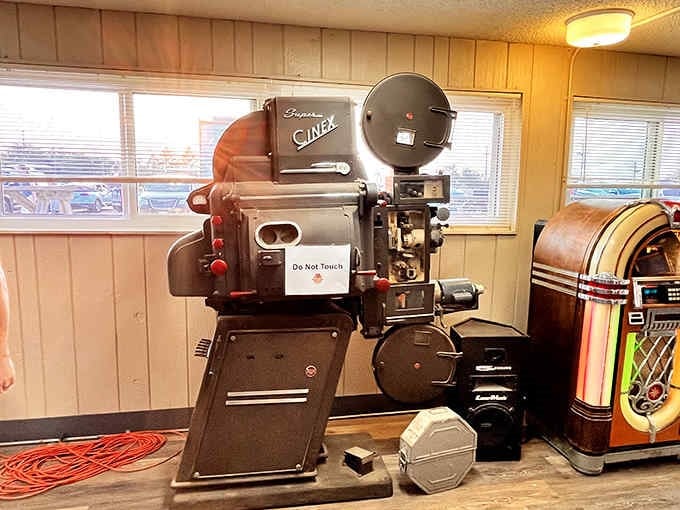 Vintage projection equipment on display, a reminder of the mechanical magic behind movie memories.