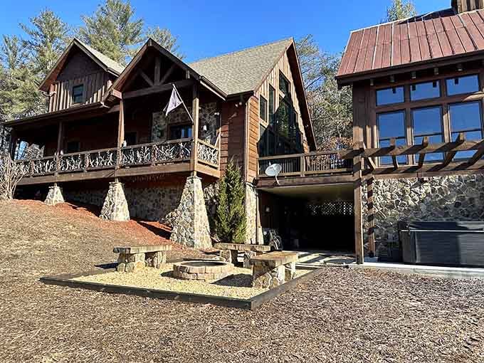 Stag Horn Lodge's rustic mountain architecture blends seamlessly with the surrounding forest, offering a true North Georgia mountain retreat experience.