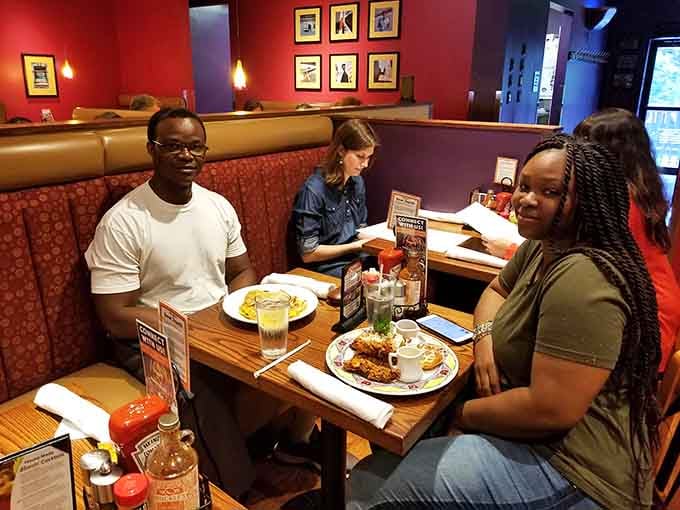 The smiles say it all when your breakfast plate arrives looking like edible artwork at your cozy booth.