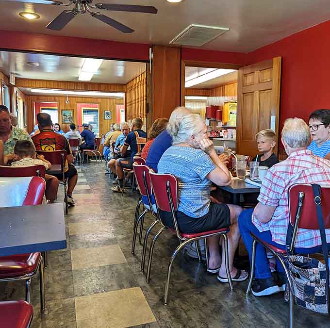 A packed dining room full of people who clearly know something important about where to find excellent pie.