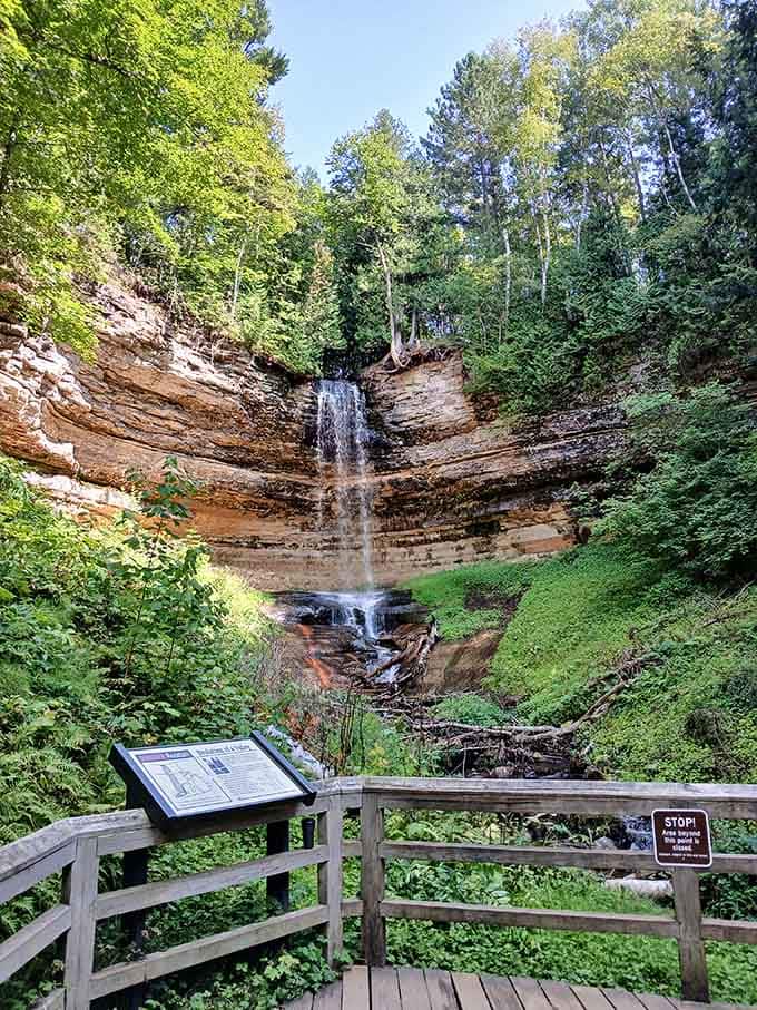 The observation deck offers front-row seats to one of Michigan's most stunning natural performances.