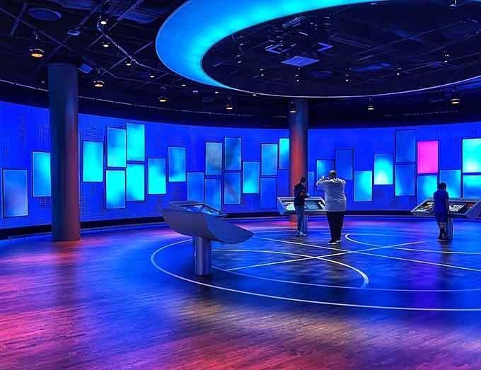 Interactive screens and futuristic lighting transform basketball history into an immersive experience that captivates every generation of fans.