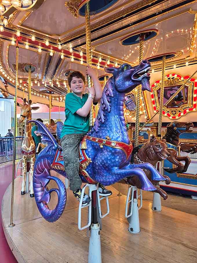 This carousel features sea creatures instead of horses, because why settle for ordinary when you're already indoors?