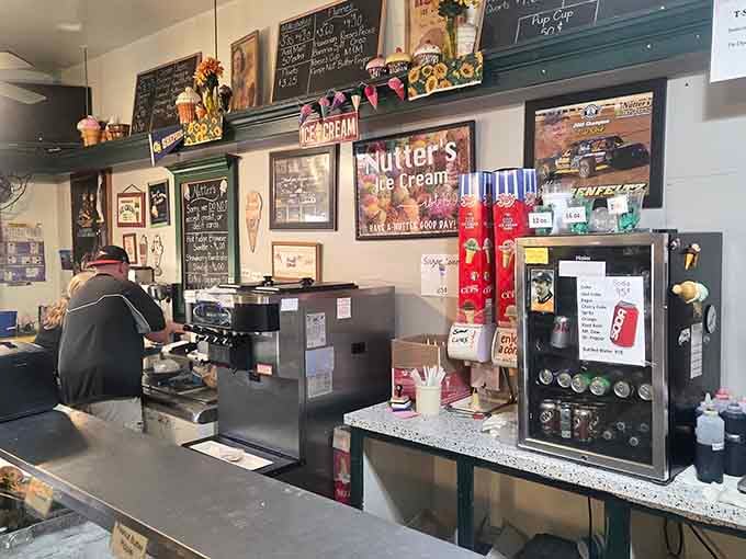 Behind the counter, the prep area hums with the serious business of creating happiness one scoop at a time.