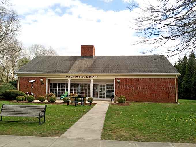 Acton Public Library sits pretty in brick, offering books and programs that don't require a subscription fee.