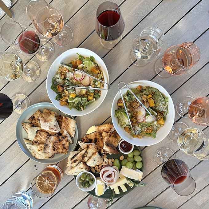 Outdoor dining with wine flights and fresh food proves that eating al fresco never goes out of style.