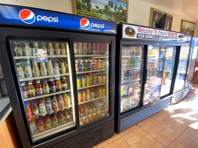 Coolers stocked with every beverage option imaginable, because donuts need proper liquid accompaniment to reach their full potential.