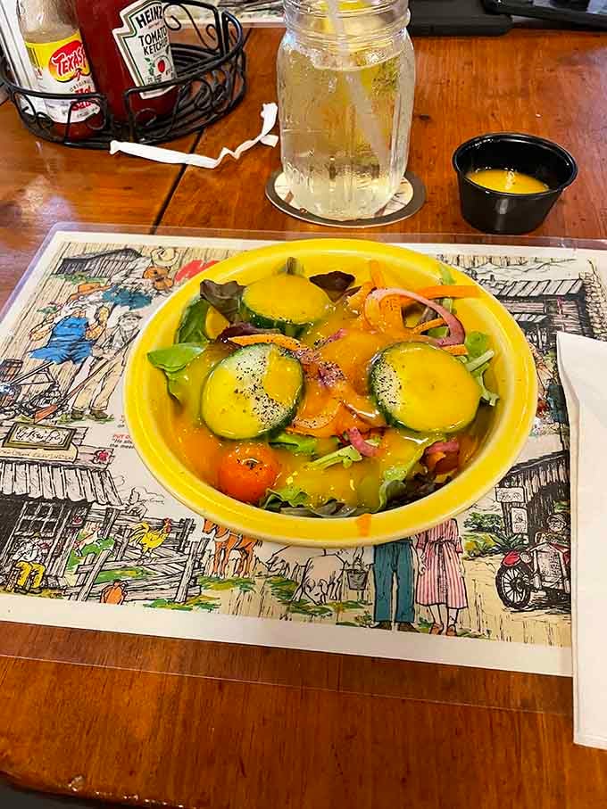 Even the salads here come dressed to impress, fresh and vibrant like the mountain air outside.