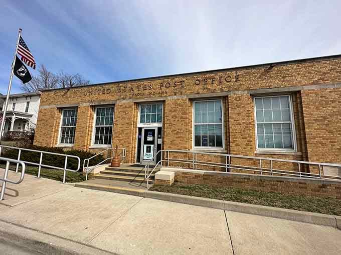 Even the post office has character here, proof that functional buildings can still have architectural dignity and charm.