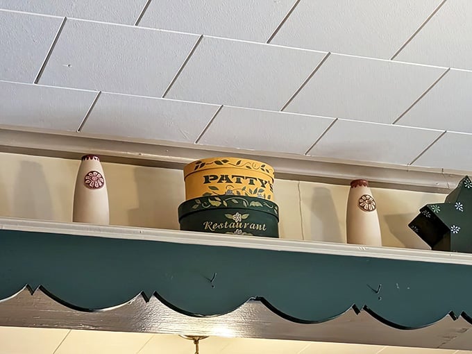 Those decorative touches on the shelf remind you that this place has personality and isn't trying too hard.