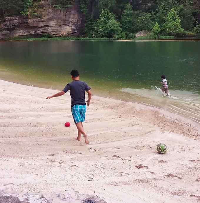 Building sandcastles on genuine white sand in Kentucky feels wonderfully, delightfully wrong in the best possible way.