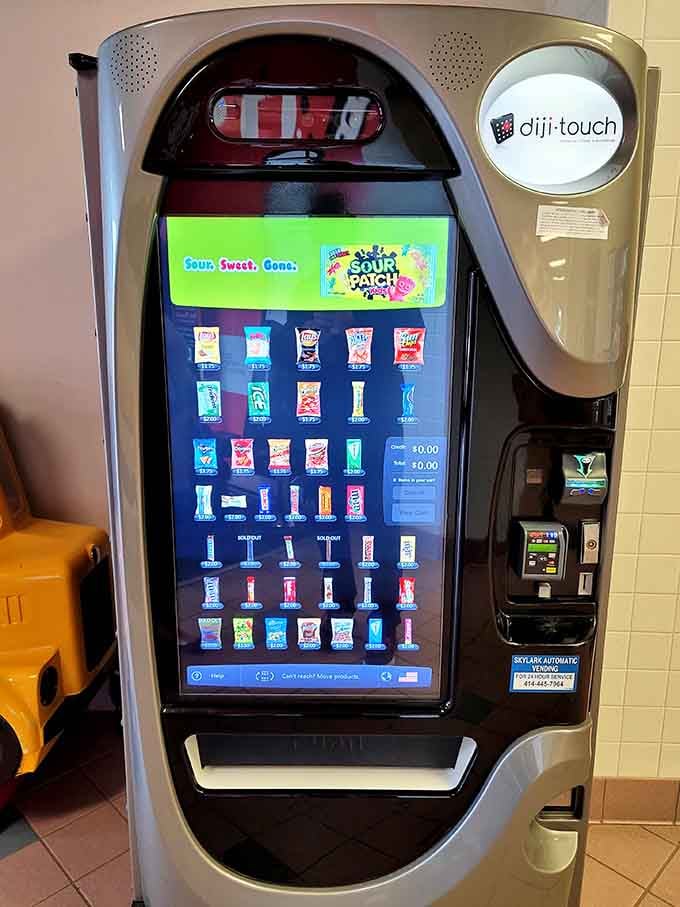 Modern vending machines provide quick snacks and drinks for shoppers who need fuel between their bargain-hunting marathon sessions.