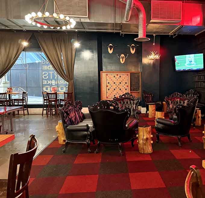 Ornate seating areas prove that bowling venues can be unexpectedly elegant when they really try hard.