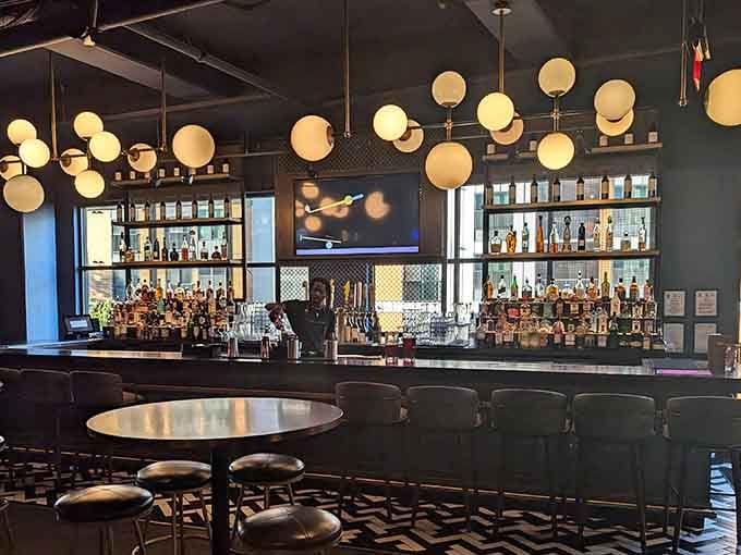 A well-stocked bar ready to craft whatever liquid courage your putting game requires tonight.