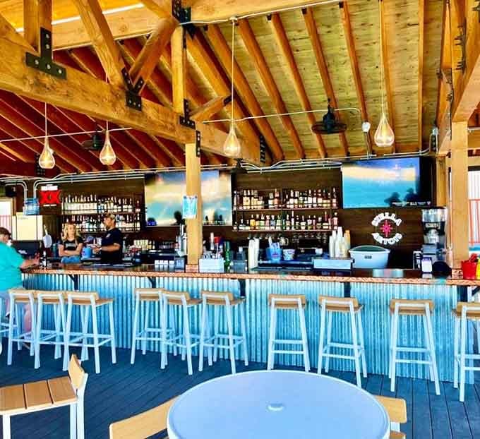 Bar seating with river views means every seat in the house comes with its own postcard-worthy backdrop.