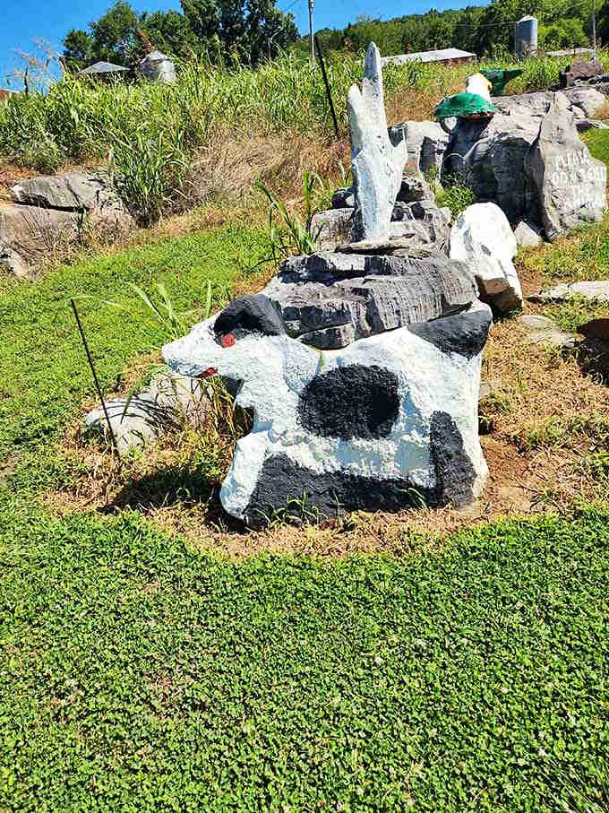 The cow's spots are so perfectly painted, you almost expect it to moo, though the silence is rather golden.