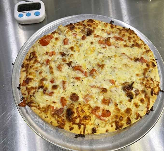 Golden-brown perfection fresh from the oven proves that entertainment venues can actually serve pizza worth writing home about.