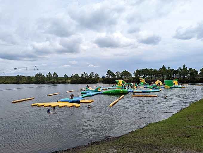 Even under cloudy skies, this floating paradise promises sunshine levels of fun for everyone who dares.