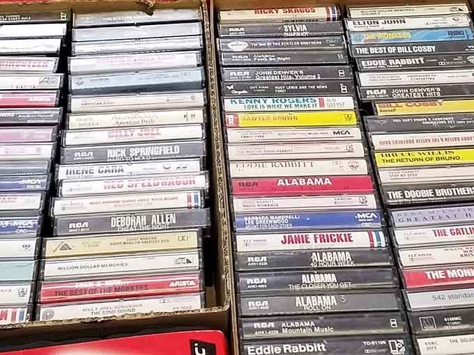 Cassette tapes featuring Alabama and Kenny Rogers, the soundtrack to every road trip you ever took.