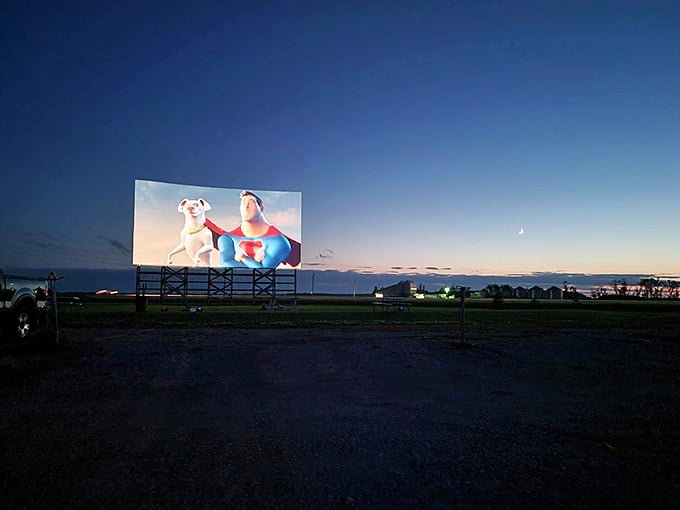 Superheroes on the big screen while the real show happens overhead as twilight fades to starlight beautifully.