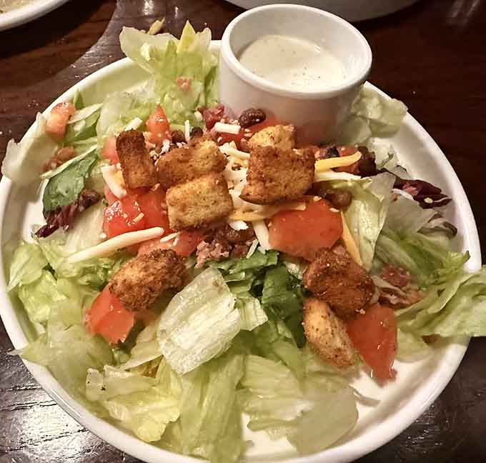 A salad so loaded with crispy goodness it almost makes you forget you're eating something technically considered healthy.