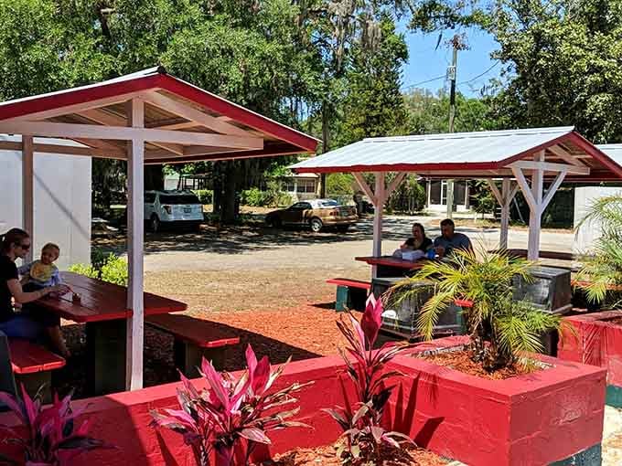 Covered seating lets you enjoy your sandwich without Florida's sunshine turning you into a raisin simultaneously.
