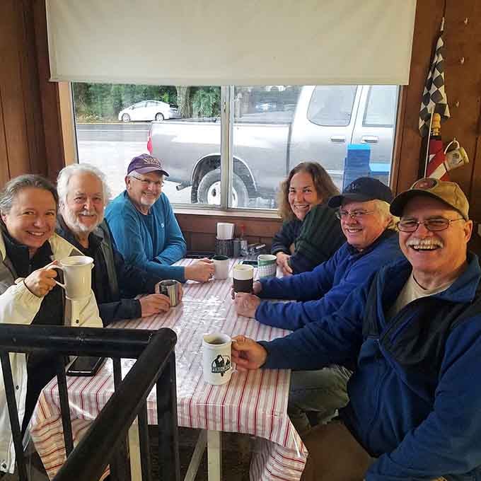 Happy faces around the table prove that great food brings people together, even in a mountain drive-in.