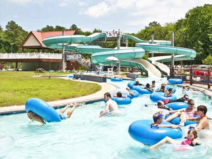 The lazy river filled with happy floaters, moving at a pace that makes rush hour feel like a distant memory.