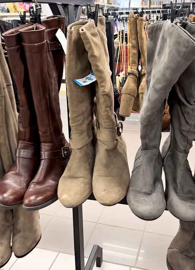 Boot selection rivals actual shoe stores, offering everything from practical to fancy at fractions of original costs.