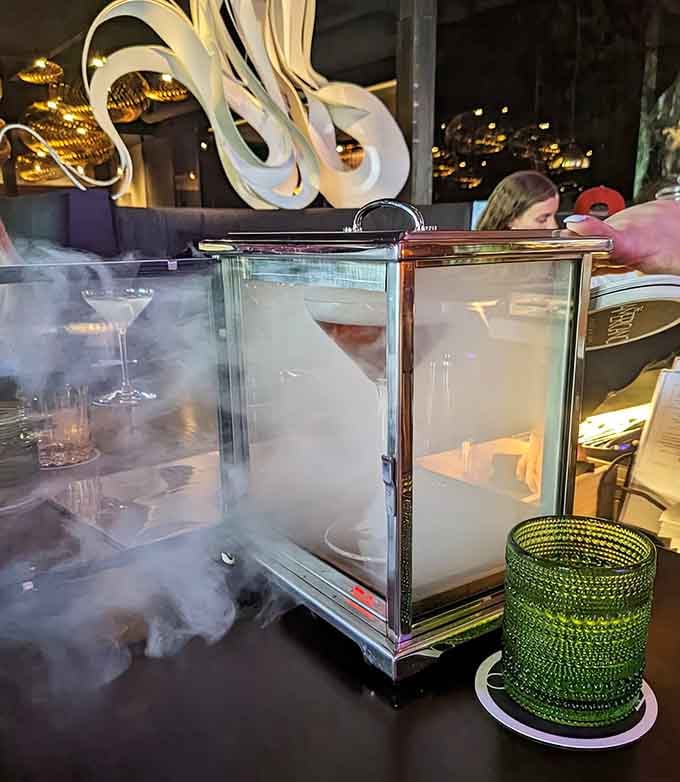 When your cocktail arrives in a smoking box, you know someone in the kitchen is having way too much fun.