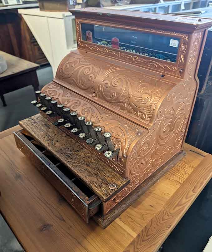 This ornate antique cash register once rang up purchases when a nickel actually bought you something worth having back then.