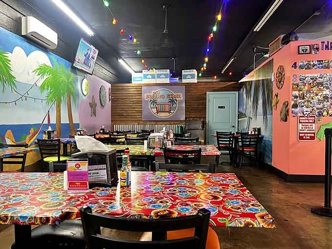 Every angle reveals another splash of color, another beach mural, another reason to smile while waiting for your food.