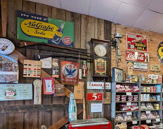 NuGrape soda signs and weathered wood transport you to an era when corner stores were community gathering spots.