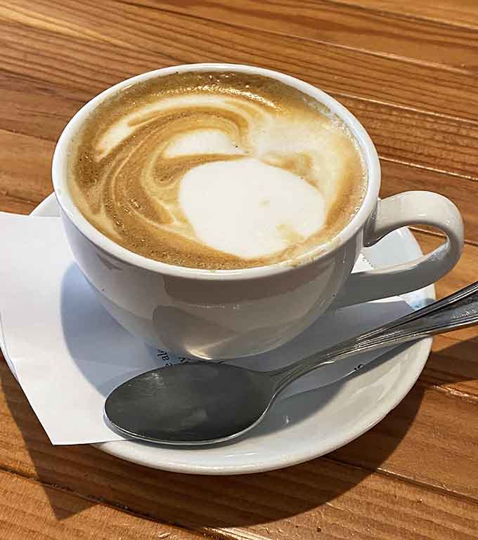 Latte art this pretty almost makes you hesitate before drinking it, but only for a second or two.