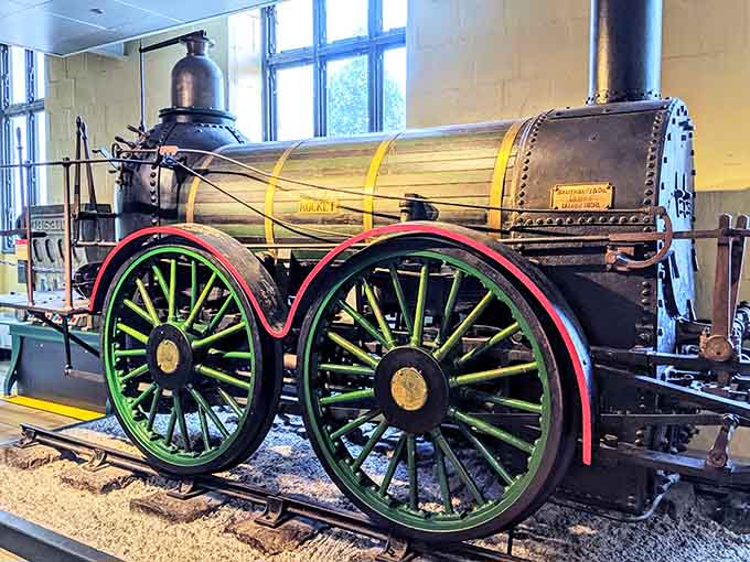The 1838 Rocket locomotive with wheels so colorful, even Thomas the Tank Engine would be impressed.