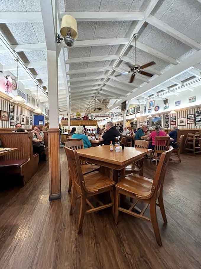The spacious dining room buzzes with happy conversations, proving good food brings people together better than anything else can.