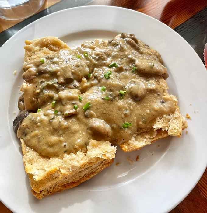 Biscuits meeting groovy gravy in what might be the most delicious collision since peanut butter met chocolate.