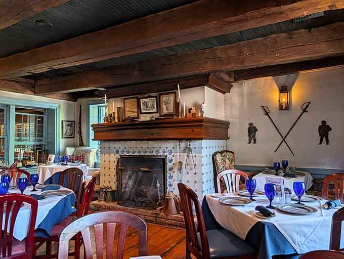 Original fireplaces that once heated the entire building now provide ambiance while modern HVAC does the actual work.