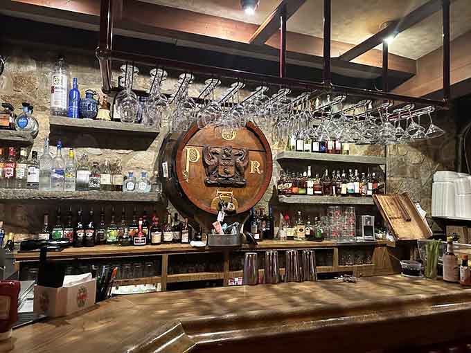 A bar area where the medieval theme meets modern mixology in surprisingly harmonious fashion always.