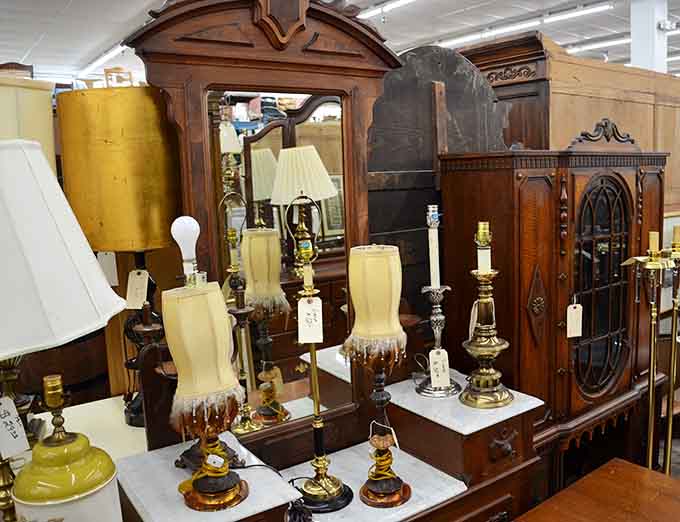 Vintage lamps clustered together like they're having their own illuminating conversation about the good old days.