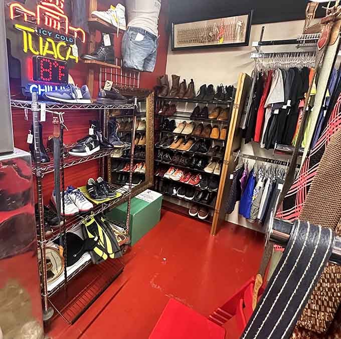 Men's footwear options range from classic dress shoes to casual kicks, all organized neatly for easy browsing and trying.