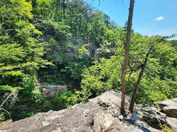Rocky overlooks offer glimpses of the surrounding landscape that make the short hike absolutely worthwhile.
