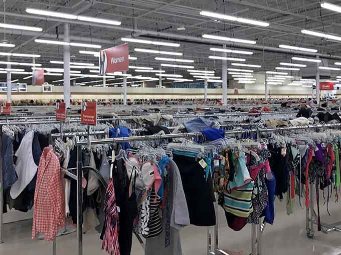 The women's clothing section stretches endlessly, offering more options than a Netflix menu on Friday night.