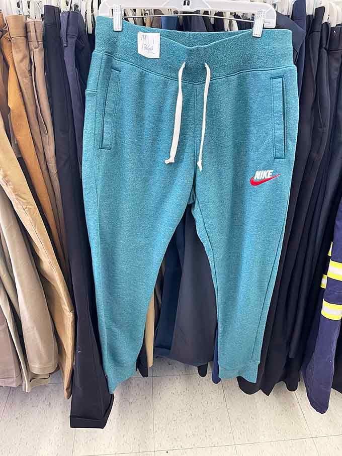 Nike joggers at thrift store prices, proving that swoosh doesn't have to mean financial regret or buyer's remorse.