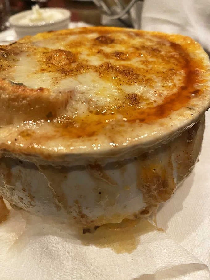 French onion soup with that gloriously melted cheese crust is comfort in a crock, pure and simple.