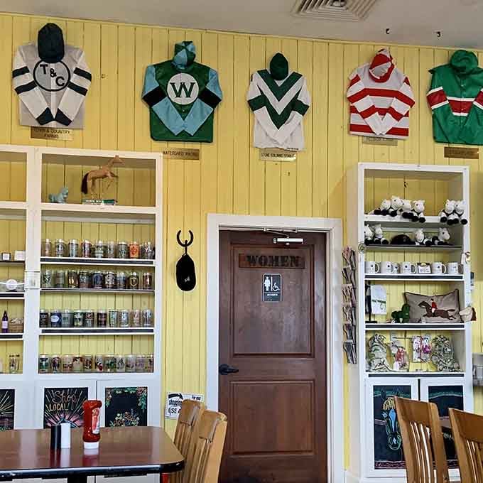 Those racing silks on the wall remind you this is Kentucky, where horses run fast and biscuits disappear faster.
