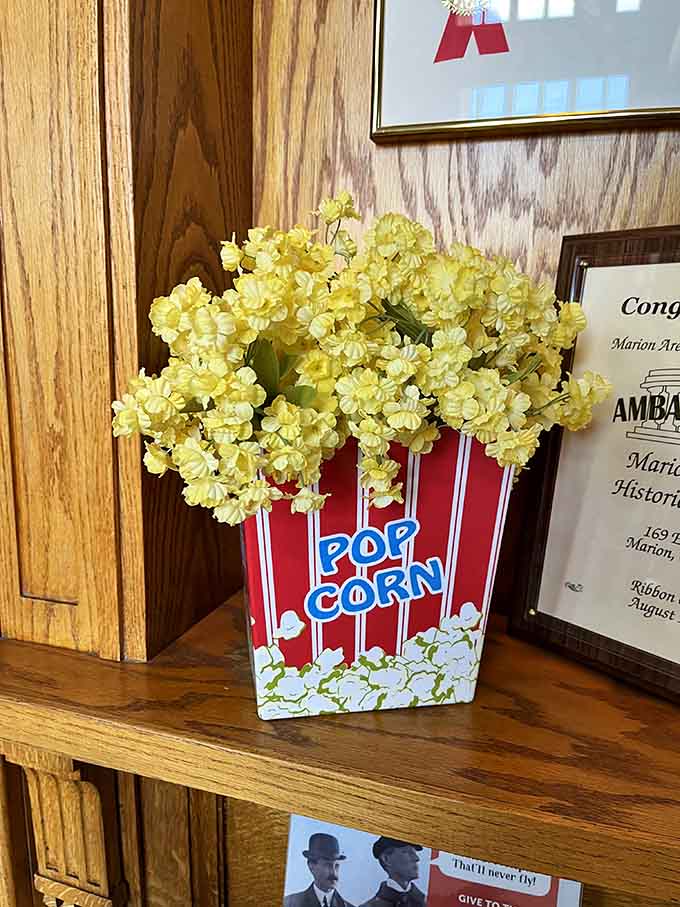 When your centerpiece is literally a popcorn container, you know you've found your people and your happy place.