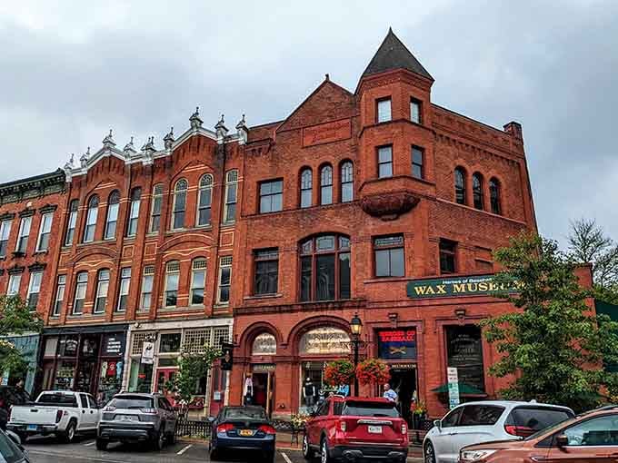 Historic buildings march down the street toward those green hills like soldiers standing at attention.