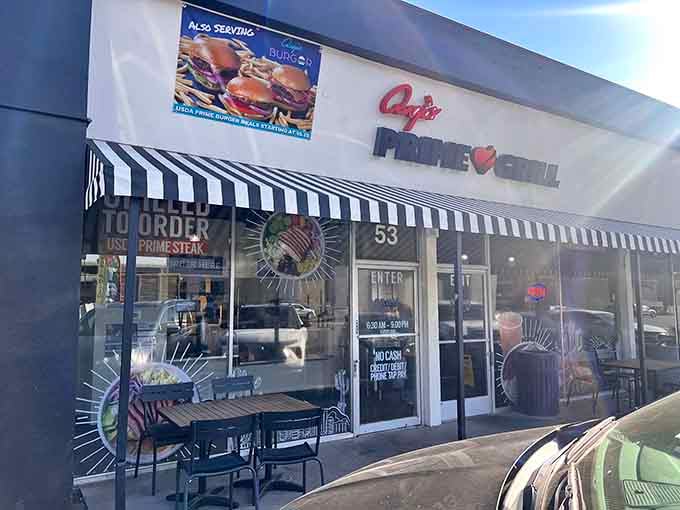 The retro signage and classic awnings promise neighborhood-friendly dining with seriously impressive steaks inside.