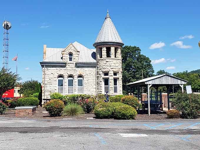 This stone depot building with its fairytale tower looks more like a castle than a train station, charmingly unexpected.